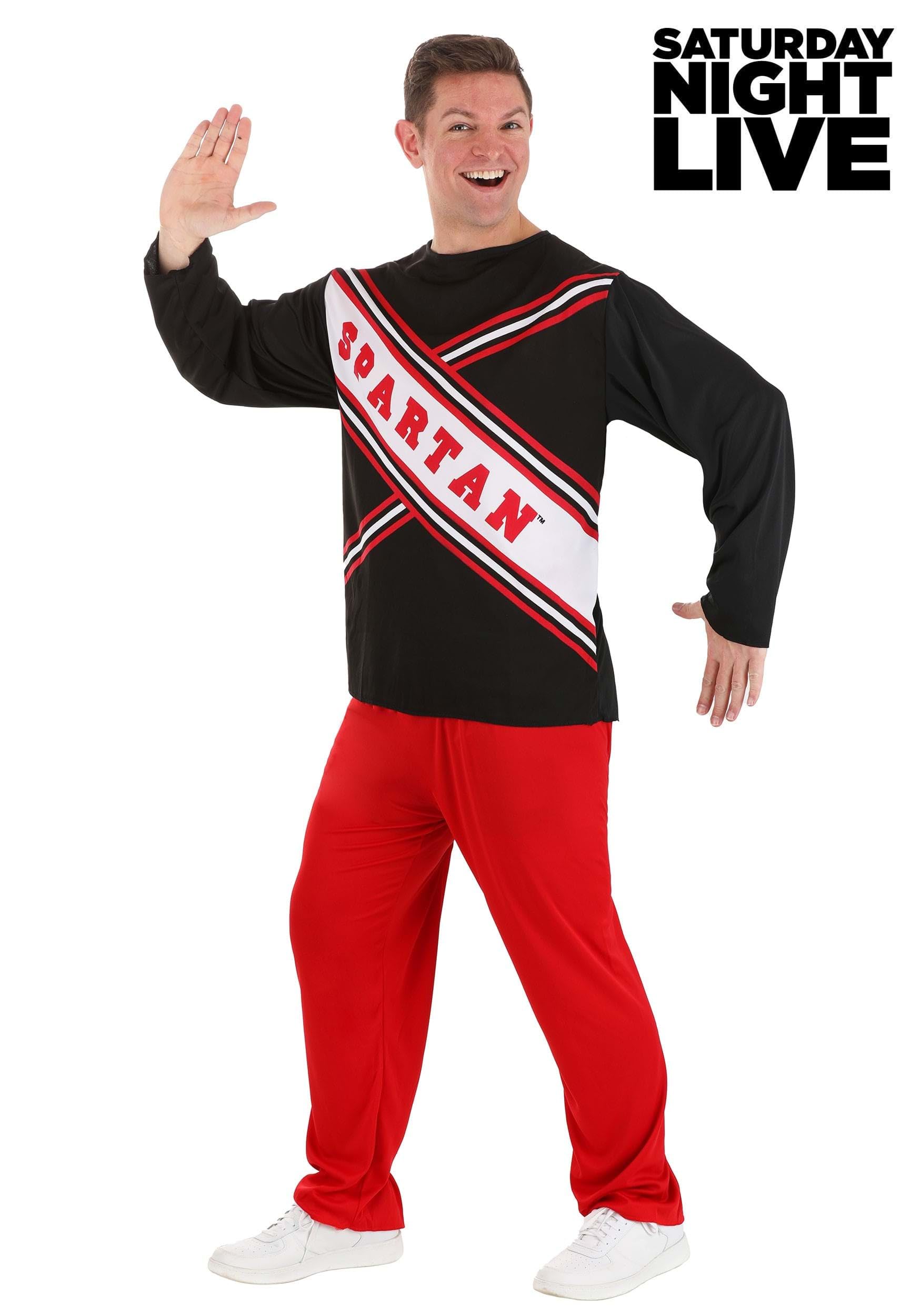 Fun Costumes Men's Saturday Night Live Spartan Cheerleader Costume, SNL Cheer Cosplay Outfit, Male Cheerleader Uniform M Black