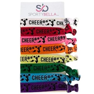 sportybella multicolored cheer hair ties- hair accessories for girls, women, teens & grils. no crease, no tug elastic hair ties set. ponytail holders for cheerleaders, cheer teams & coaches, 8pcs.