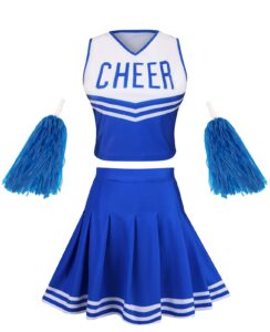 grajtcin cheerleader costume for women halloween cosplay girls cheerleading uniform cheer outfit crop top dress (xs, blue)