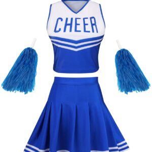 GRAJTCIN Cheerleader Costume for Women Halloween Cosplay Girls Cheerleading Uniform Cheer Outfit Crop Top Dress (XS, Blue)