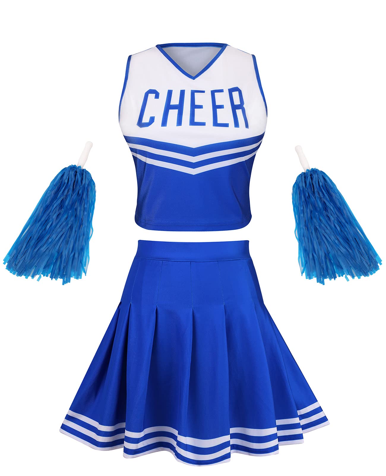 GRAJTCIN Cheerleader Costume for Women Halloween Cosplay Girls Cheerleading Uniform Cheer Outfit Crop Top Dress (XS, Blue)