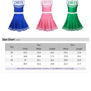 GRAJTCIN Cheerleader Costume for Women Halloween Cosplay Girls Cheerleading Uniform Cheer Outfit Crop Top Dress (XS, Blue)