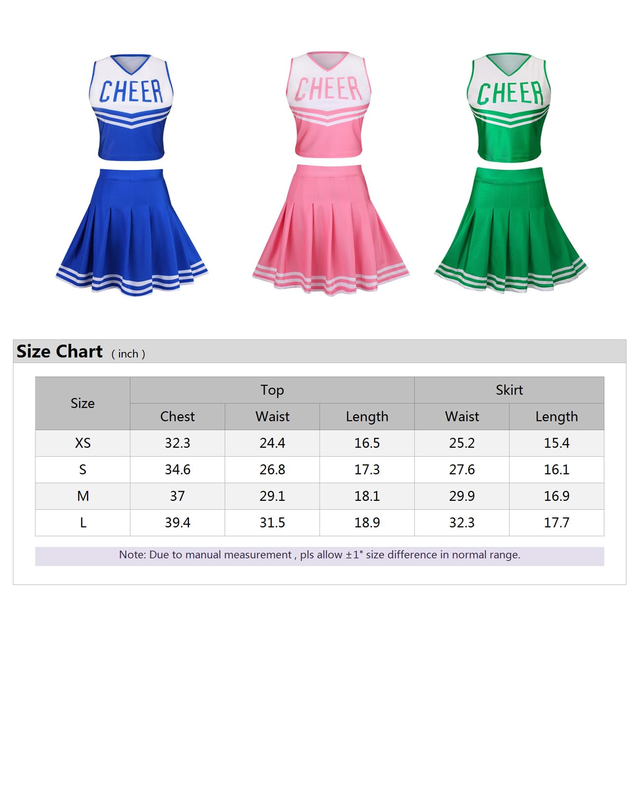 GRAJTCIN Cheerleader Costume for Women Halloween Cosplay Girls Cheerleading Uniform Cheer Outfit Crop Top Dress (XS, Blue)