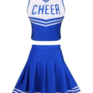 GRAJTCIN Cheerleader Costume for Women Halloween Cosplay Girls Cheerleading Uniform Cheer Outfit Crop Top Dress (XS, Blue)