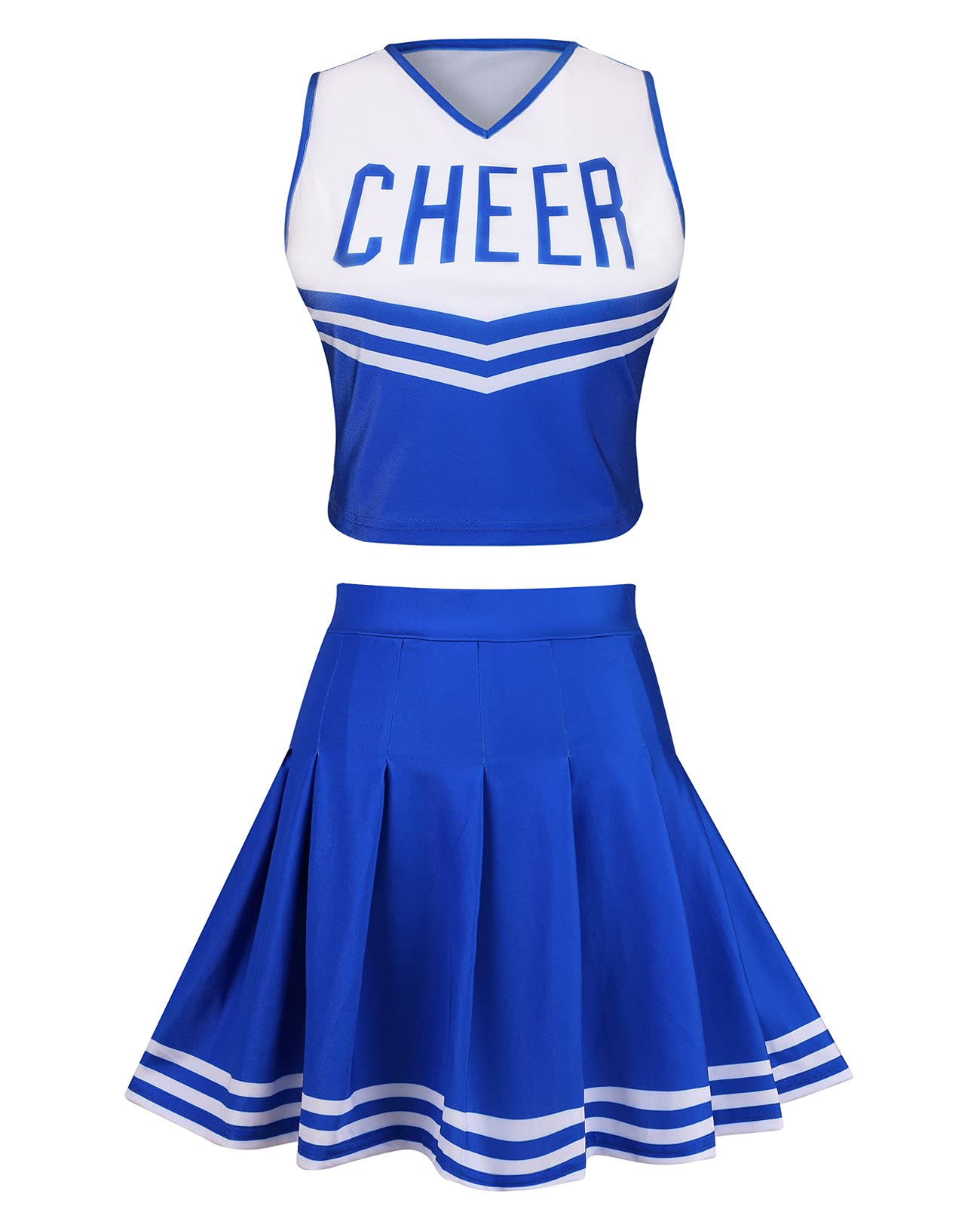 GRAJTCIN Cheerleader Costume for Women Halloween Cosplay Girls Cheerleading Uniform Cheer Outfit Crop Top Dress (XS, Blue)