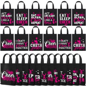 buryeah 24 pcs cheer bag cheerleaders bulk cheerleading gift goodie snack treat bag non woven eat sleep cheer bag for girls (black)