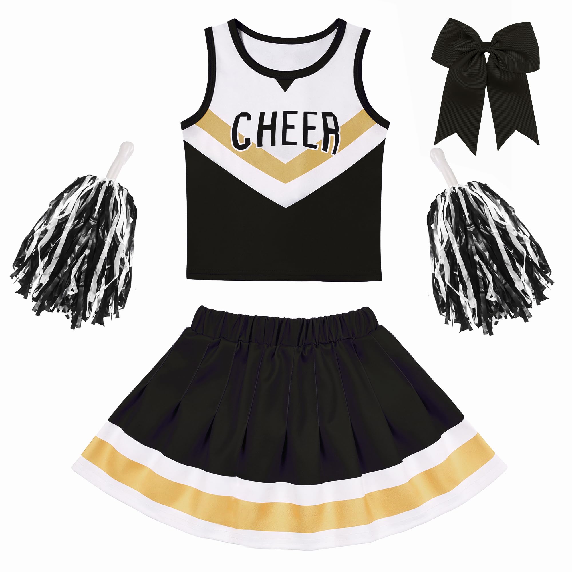 CIFITERY Cheerleader Costume for Girls Black White Cheerleading Outfit For Kids Cheer Up Halloween Dress Up Cheerleader Gifts