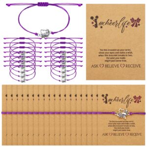 huquary 24 pcs cheerleader gifts set cheer bracelets and cheerlife wish card adjustable cheerleading charm bracelets cheer team gifts for kids cheer team cheerleader jewelry accessories (purple)