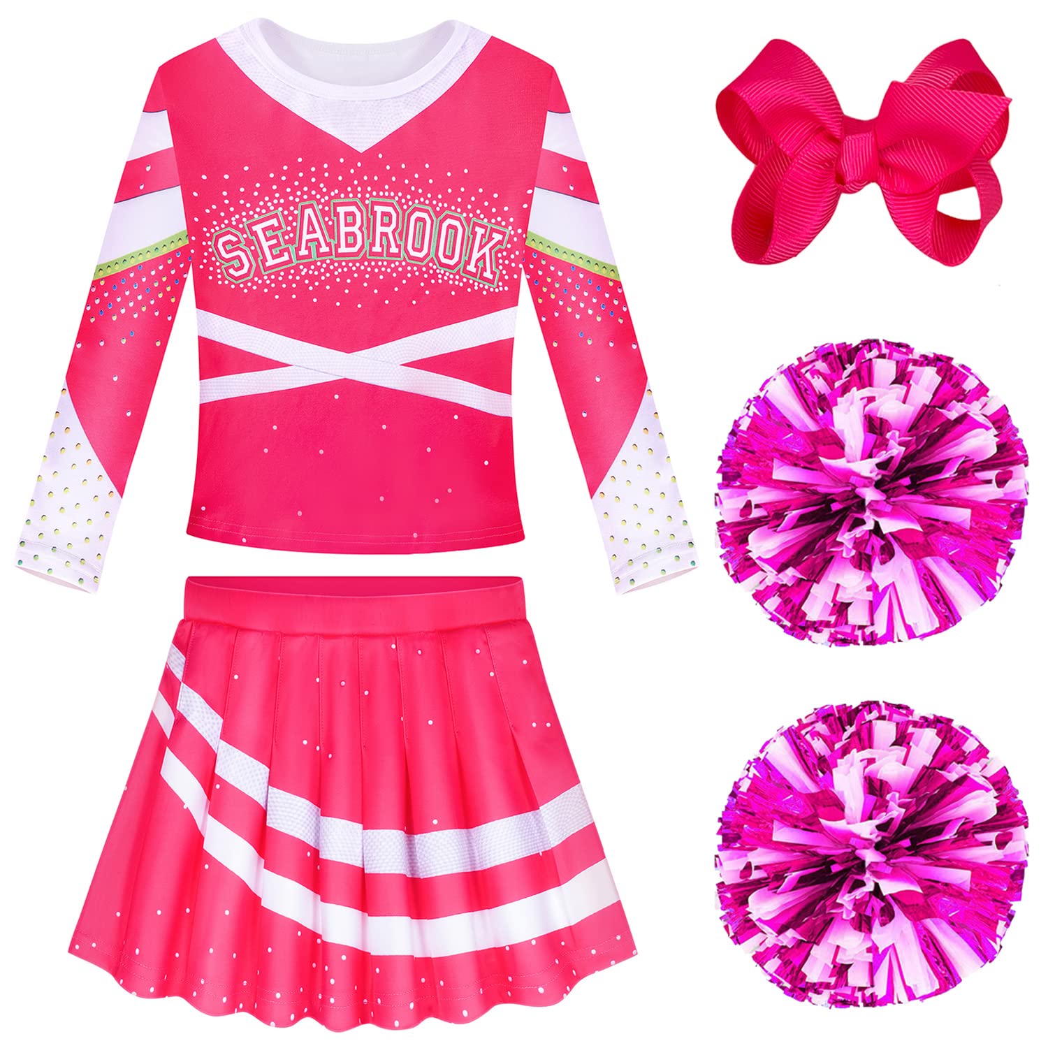 RAAIBB Zombies Cheerleader Costume for Girls Addison Alien Cheerleading Cosplay Toddler Outfits for Halloween Party Birthday 09XXS