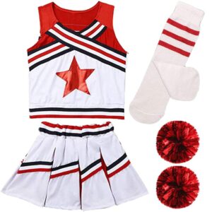 staringirl girls kids cheerleader uniform dance crop top with skirt knee socks match pom poms set dress outfits set