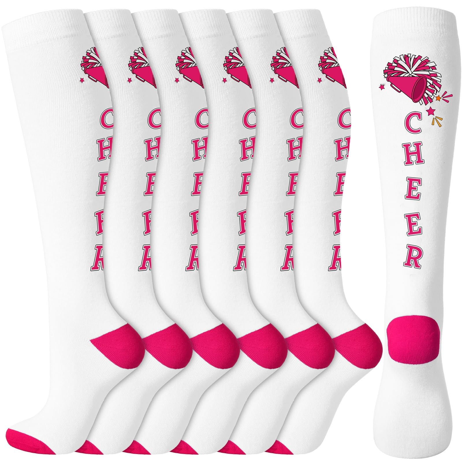 Xtinmee 6 Pair Cheerleader Athletic Socks Cheer Womens Sport Socks Outdoor Tube Casual Knee High Socks Stockings for Girls (Rose Red)