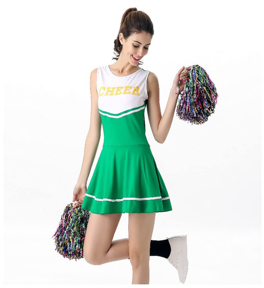 Women's Musical Uniform Fancy Dress Cheerleader Costume Outfit (Green)