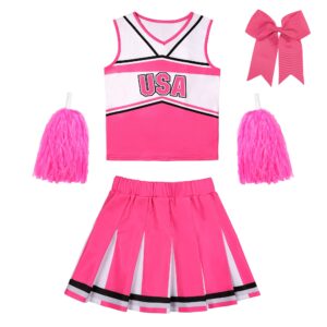 gigoitly cheerleading costume for girls pink cheerleader outfit with pom poms for girls’ cheer up halloween birthday gifts