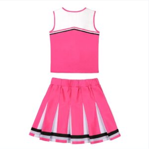 Gigoitly Cheerleading Costume for Girls Pink Cheerleader Outfit with Pom Poms for Girls’ Cheer Up Halloween Birthday Gifts