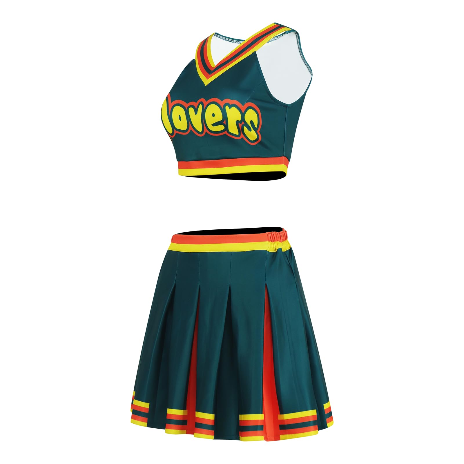 2 Piece Women Cheerleader Costume Top Skirt Sets Cosplay Cheer Outfit Halloween Cheerleading Party Dark Green XS