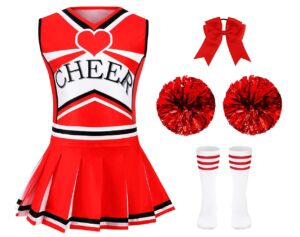 hapnbcele cheerleader outfit for girls cheer uniform cheerleading pom poms (heart, 140)