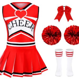 HAPNBCELE Cheerleader Outfit for Girls Cheer Uniform Cheerleading Pom Poms (Heart, 140)