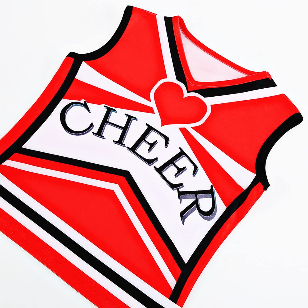 HAPNBCELE Cheerleader Outfit for Girls Cheer Uniform Cheerleading Pom Poms (Heart, 140)