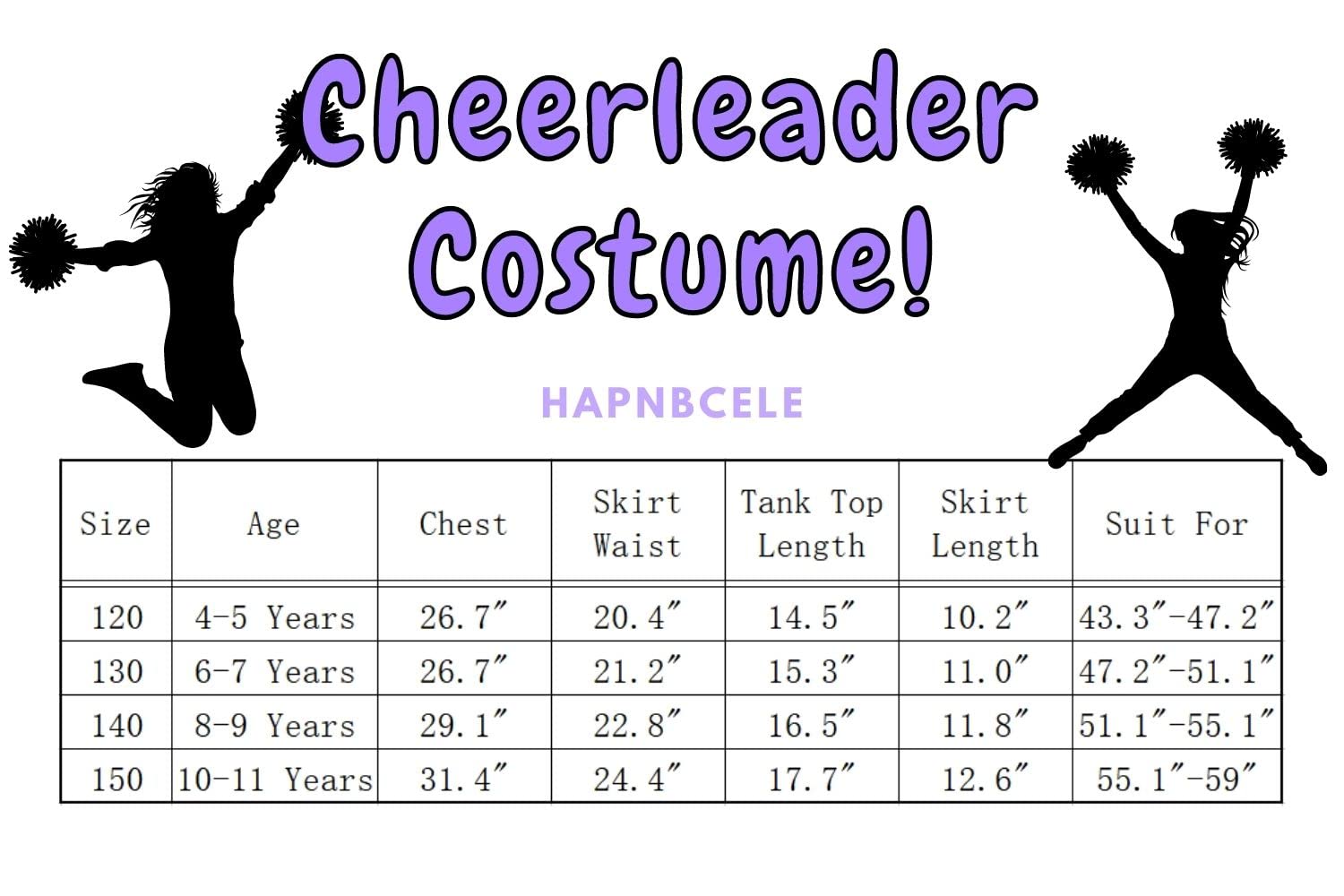 HAPNBCELE Cheerleader Outfit for Girls Cheer Uniform Cheerleading Pom Poms (Heart, 140)