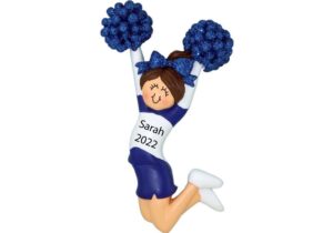 cheerleader ornament personalized cheer christmas ornament 2023 cheerleader gifts for girls pom pom ornament, cheer leader ornament, cheer gifts for team coach - brunette cheerleader blue costume