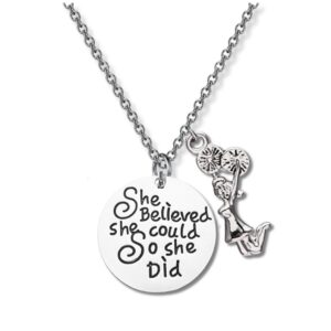 sportybella cheer necklace for girls - cheer she believed she could so she did cheerleading jewelry, gift for cheerleaders, cheer necklaces for cheerleader