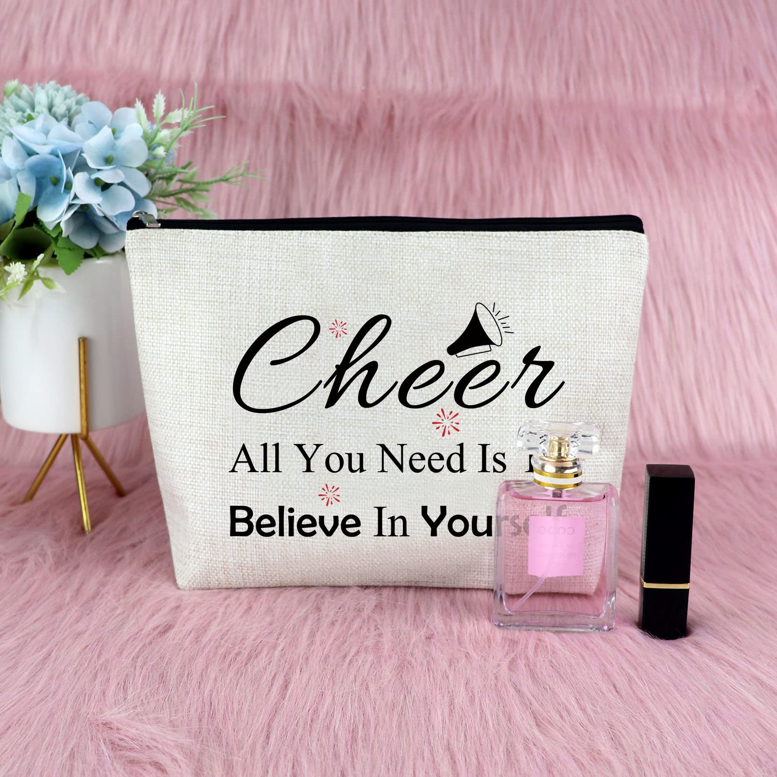 Cheer Gift for Women Makeup Bag Inspirational Gift for Teen Girls Cheer Team Gift Cheerleading Coach Gift Graduation Gift for Cheerleader Birthday Christmas Thanksgiving Gift Cosmetic Travel Pouch