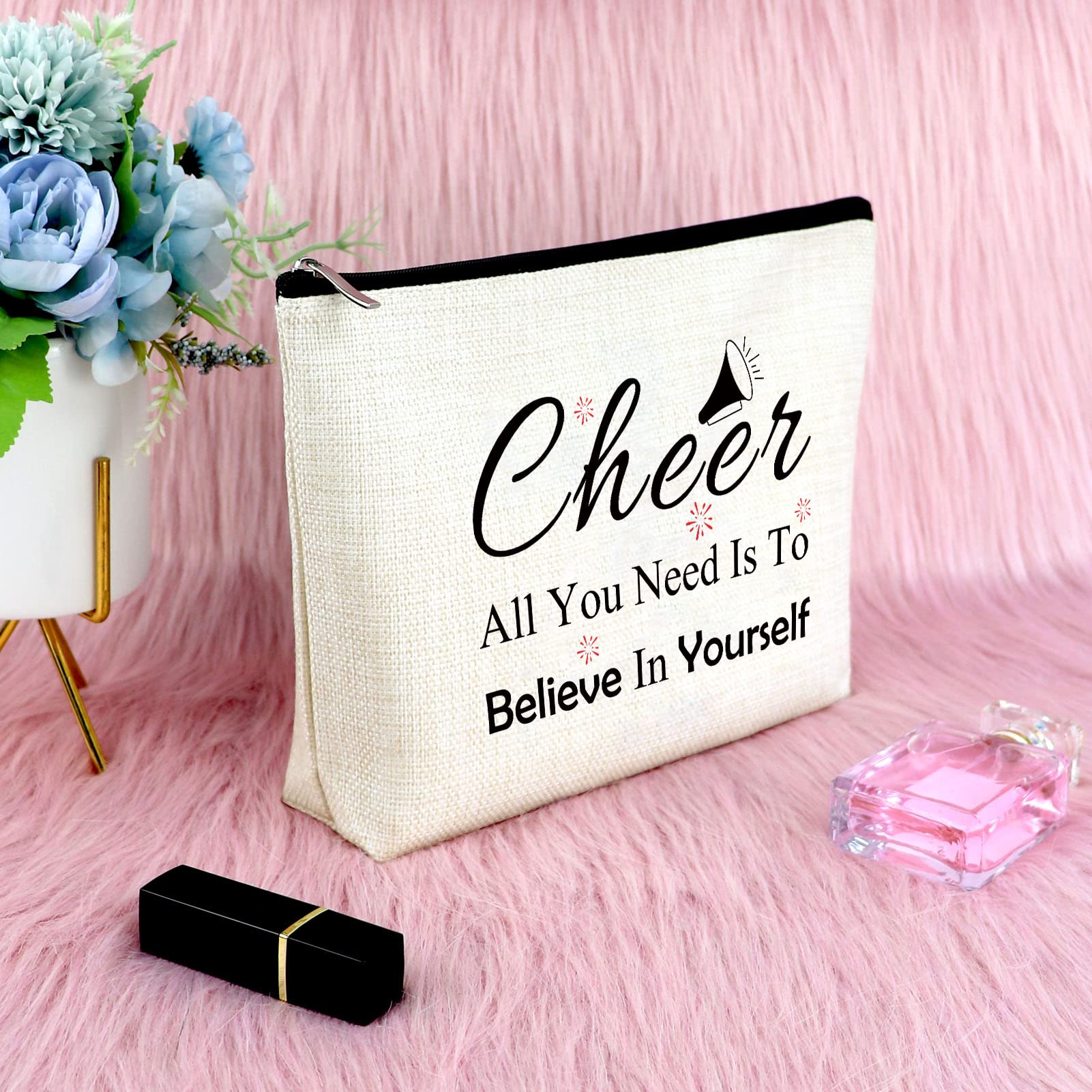 Cheer Gift for Women Makeup Bag Inspirational Gift for Teen Girls Cheer Team Gift Cheerleading Coach Gift Graduation Gift for Cheerleader Birthday Christmas Thanksgiving Gift Cosmetic Travel Pouch