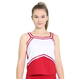 danzcue womens sweetheart cheerleaders uniform shell top, scarlet-white, medium