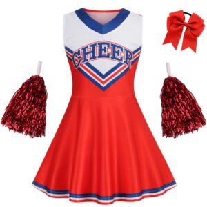 grajtcin kids cheerleader costume for girls v neck cheer dress cheerleading uniform 6-7 years halloween cosplay (130, red)