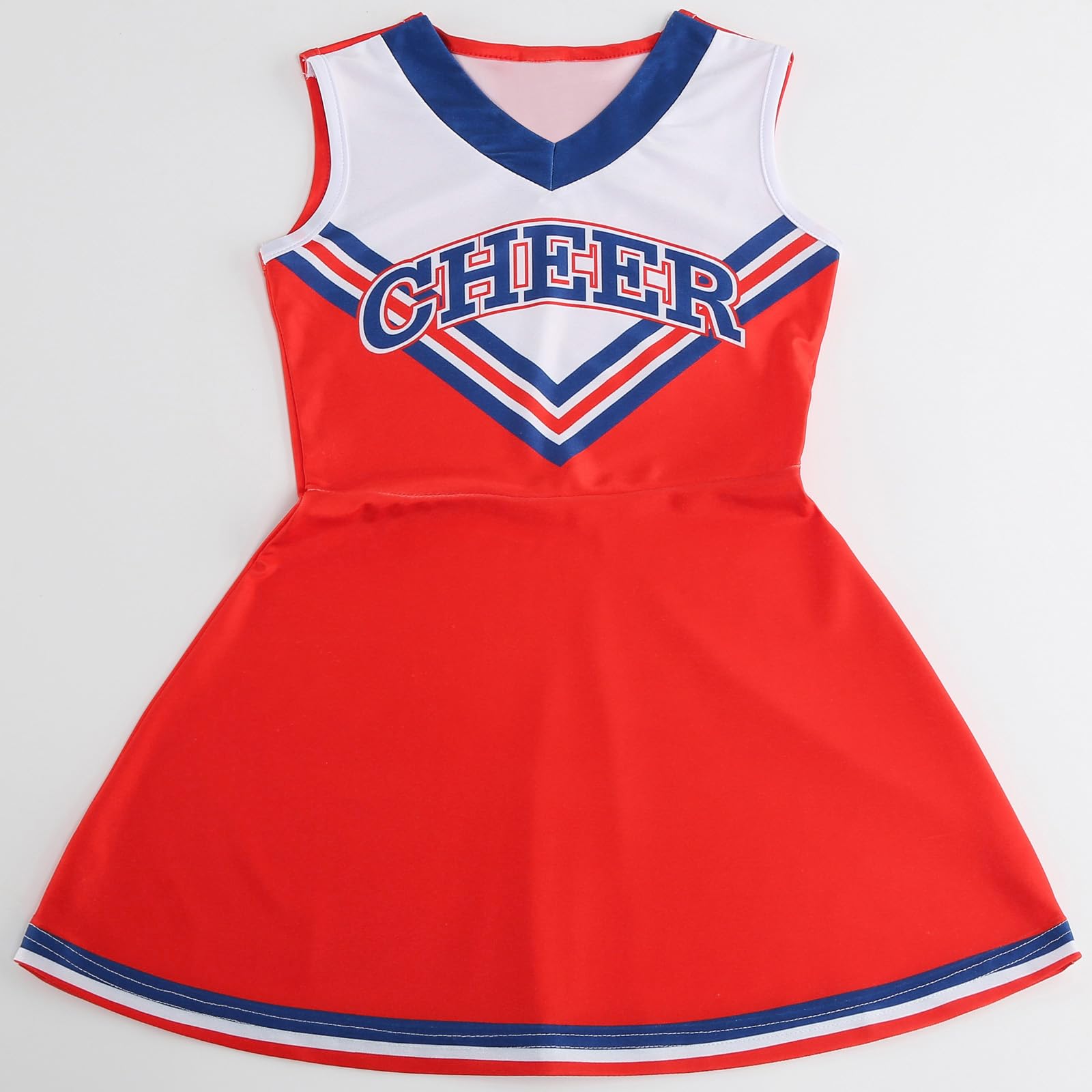 GRAJTCIN Kids Cheerleader Costume for Girls V Neck Cheer Dress Cheerleading Uniform 6-7 Years Halloween Cosplay (130, Red)