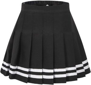 women's plaid skirt, high waist pleated school uniform cosplay costume cheer skirt, black with stripe/new version, us s