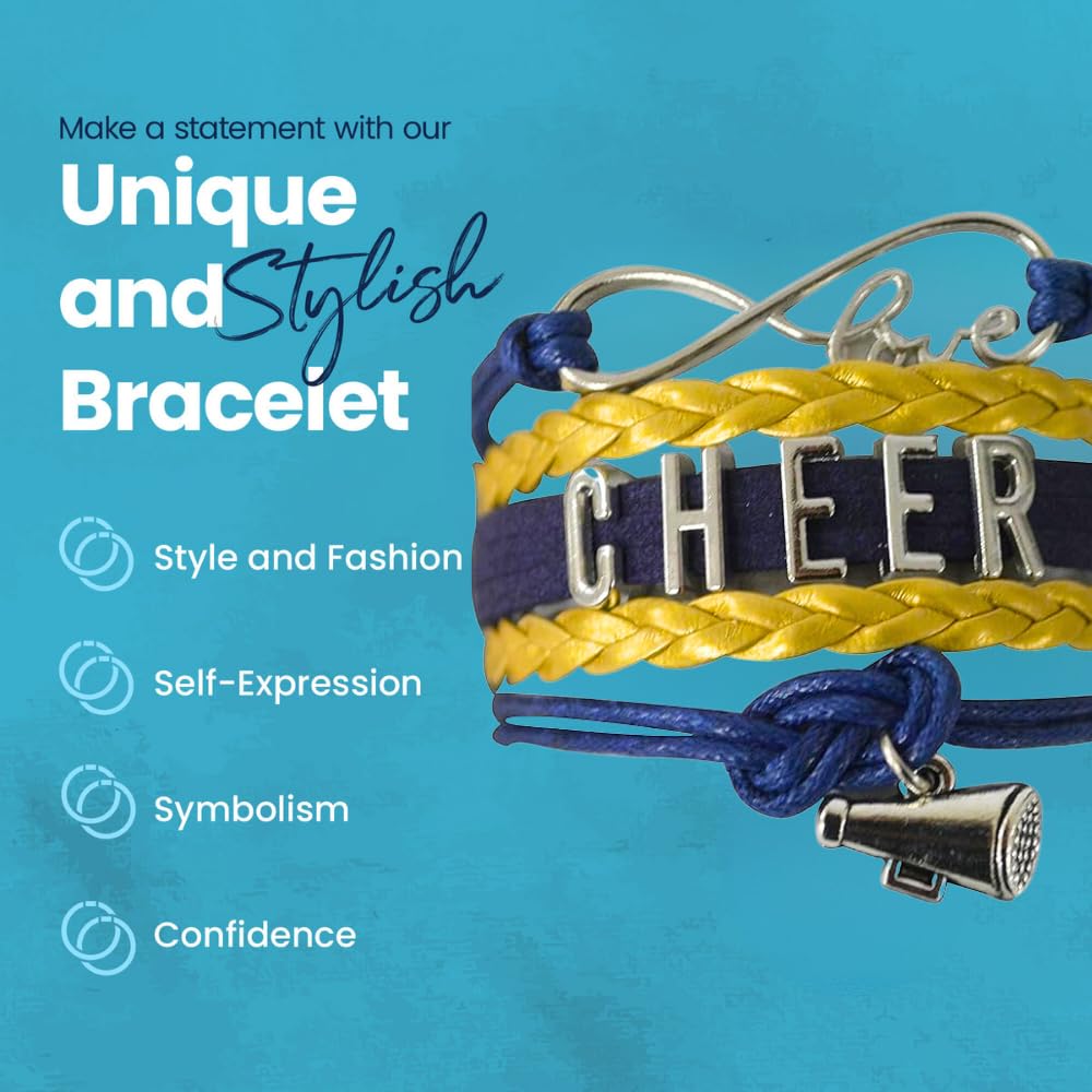 Cheer Charm Bracelet- Girls Infinity Love Adjustable Cheerleading Jewelry in Team Colors - Gift For Cheerleader