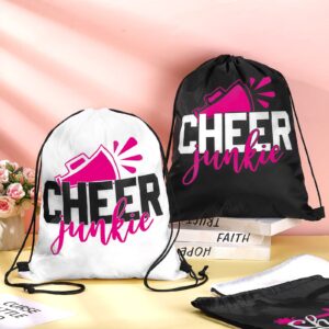 Pinkunn 20 Pcs Cheer Drawstring Backpack Cheerleading Drawstring Gym Bag Cheerleader Gifts Cheer Accessories for Cheerleaders (Rose Red, Black, White)