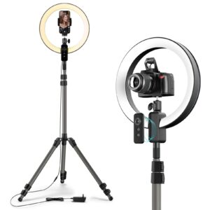 viozon 12'' ring light with extendable 79'' tripod, compatible with 3.5-6.7'' phone &dslr,remote control,dimmable led selfie circle lights for youtube/tiktok/photography/zoom meeting