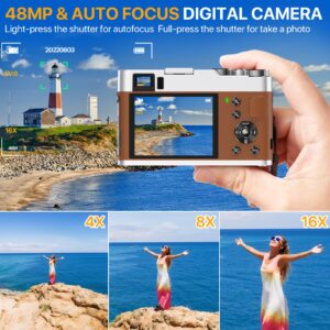 4K Digital Cameras for Photography - 48MP Autofocus Point and Shoot Digital Cameras with 32GB SD Card | Anti-Shake Vlogging Camera 16X Zoom Small Digital Camera for Beginner