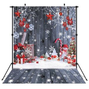 livucee 5x7ft christmas wood wall photography banner backdrop winter holiday snowflake xmas tree wood floor background party supplies decor photoshoot studio booth props