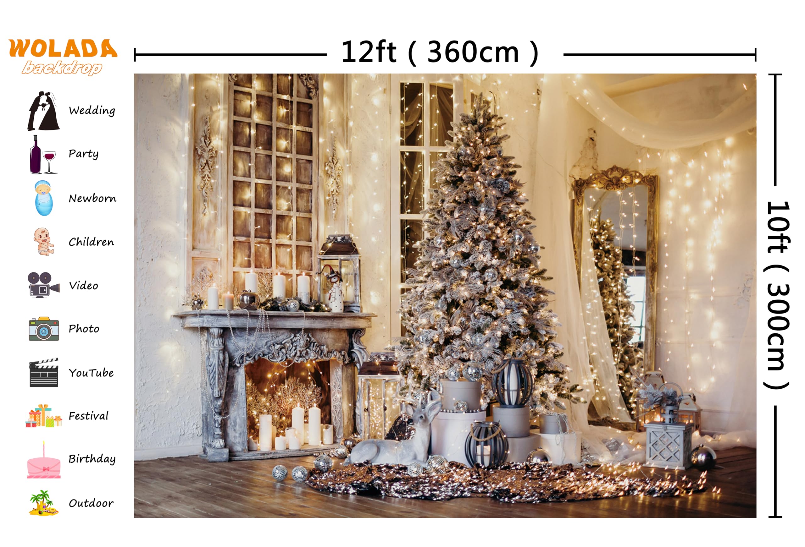 WOLADA Christmas Backdrops for Photography Christmas Tree Backdrop Fireplace Backdrop Holiday Backdrops for Photoshoot Christmas Photo Backdrop Xmas Backdrop Christmas Backdrop 12x10FT 11715