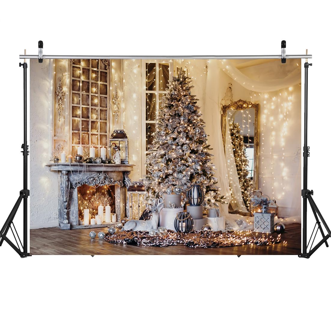 WOLADA Christmas Backdrops for Photography Christmas Tree Backdrop Fireplace Backdrop Holiday Backdrops for Photoshoot Christmas Photo Backdrop Xmas Backdrop Christmas Backdrop 12x10FT 11715