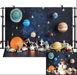 outer space photography backdrop universe planet star galaxy astronaut rocket kids birthday party decoration boy portrait photo background birthday party cake table banner vinyl,7x5ft