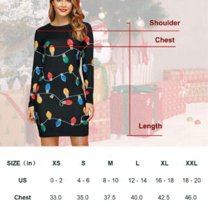 For G and PL Christmas Womens Long Sleeve Black Bodycon Costume Printed Dress Crewneck Pullover Outfits Light M