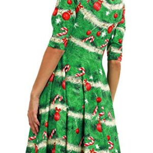 GLUDEAR Christmas Dress, Womens Xmas Tree Printed Gifts A-Line Party Cocktail Dress,Ugly Christmas Tree,L/XL