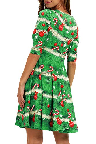 GLUDEAR Christmas Dress, Womens Xmas Tree Printed Gifts A-Line Party Cocktail Dress,Ugly Christmas Tree,L/XL