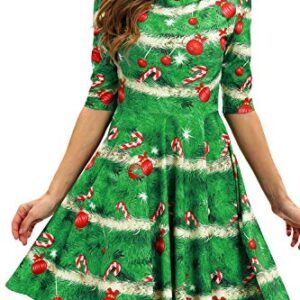 GLUDEAR Christmas Dress, Womens Xmas Tree Printed Gifts A-Line Party Cocktail Dress,Ugly Christmas Tree,L/XL