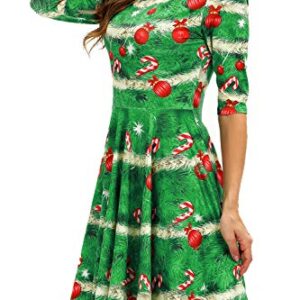 GLUDEAR Christmas Dress, Womens Xmas Tree Printed Gifts A-Line Party Cocktail Dress,Ugly Christmas Tree,L/XL