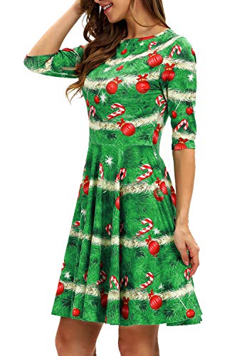 GLUDEAR Christmas Dress, Womens Xmas Tree Printed Gifts A-Line Party Cocktail Dress,Ugly Christmas Tree,L/XL