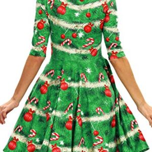 GLUDEAR Christmas Dress, Womens Xmas Tree Printed Gifts A-Line Party Cocktail Dress,Ugly Christmas Tree,L/XL