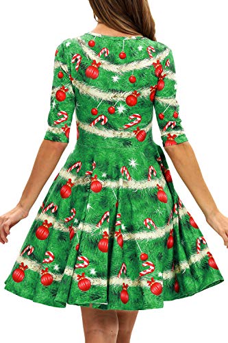 GLUDEAR Christmas Dress, Womens Xmas Tree Printed Gifts A-Line Party Cocktail Dress,Ugly Christmas Tree,L/XL