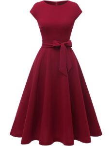 dresstells cocktail dress for women, 2024 formal wedding guest mother bride evening dress, aline swing 1950s vintage tea party graduation long dresses burgundy 2xl