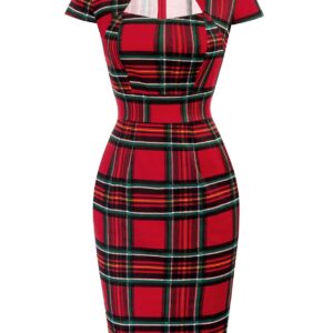 Women's Plaid Pencil Dress 50s 60s 30s Vintage Wiggle Dress Red or Christmas