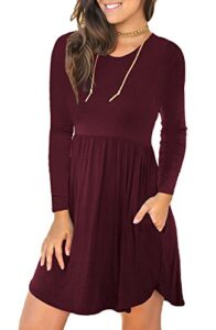 longyuan womens 2024 casual homecoming winter dresses soft long sleeve swing christmas dress large, wine red